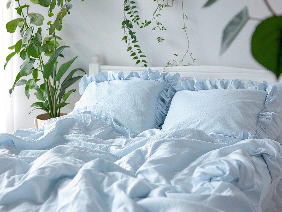 Sky Blue and Other Colors Ruffled Linen Pillow Cover Linen Pillowcase ...