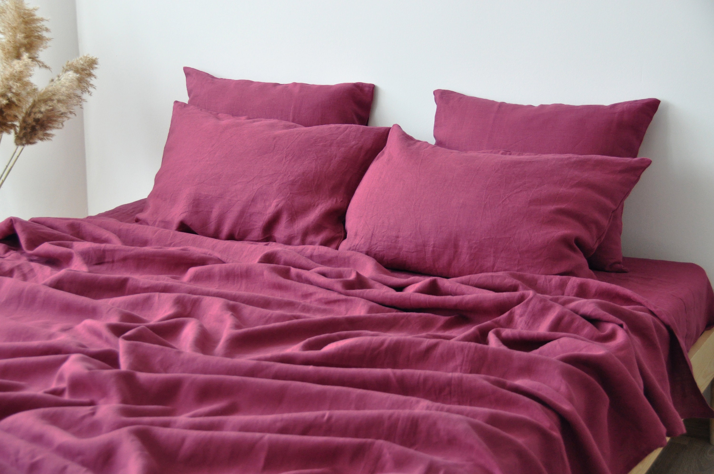 Raspberry Linen Sheet Set / 1 Flat Sheet 1 Fitted Sheet 2 - Etsy