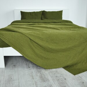 Olive Waffle Linen Coverlet Heavy Weight Linen Waffle Throw Blanket ...