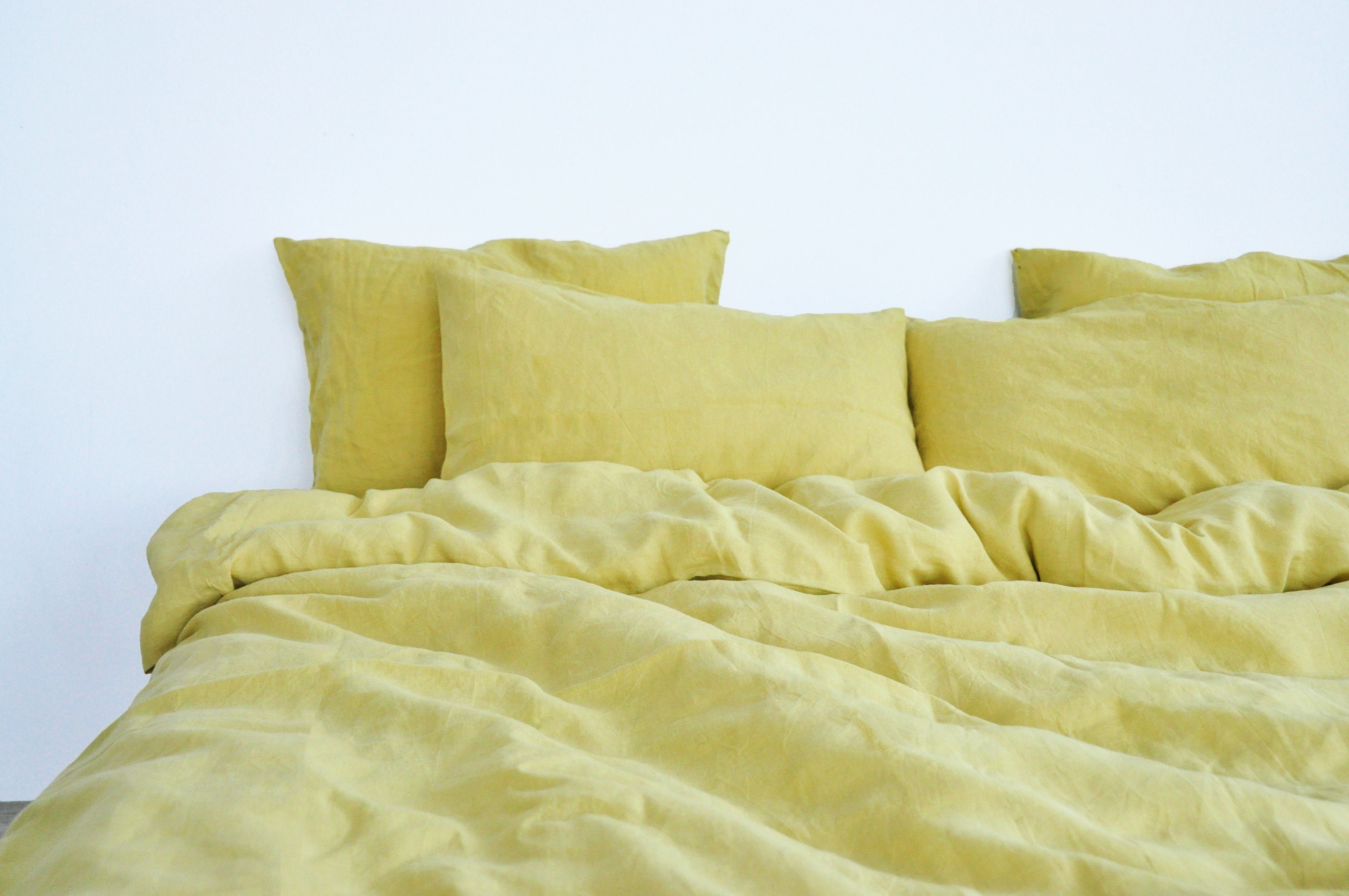 Chartreuse yellow linen bedding set / 1 Duvet cover 2 | Etsy