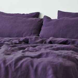Deep Purple Linen Bedding Set 1 Duvet Cover and 2 Pillowcases in Dark ...