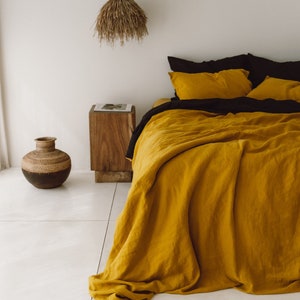 Ochre Linen Bedding Set Duvet Cover and Pillowcases in Ochre Color ...