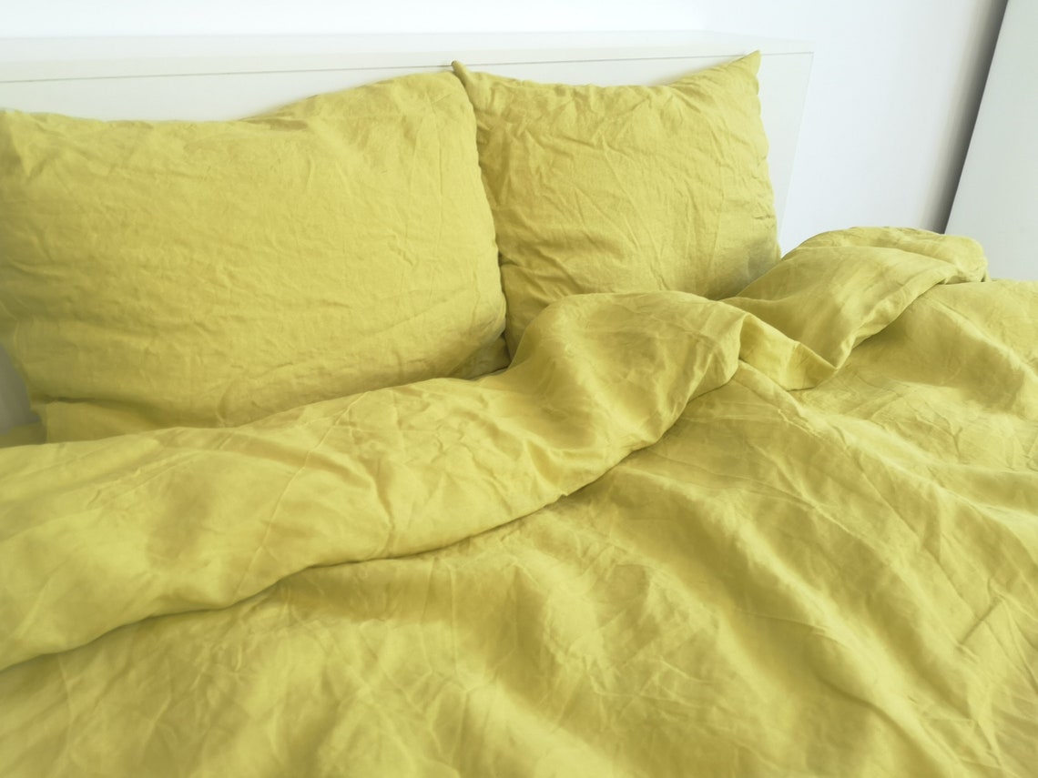 Chartreuse yellow linen bedding set / 1 Duvet cover 2 | Etsy