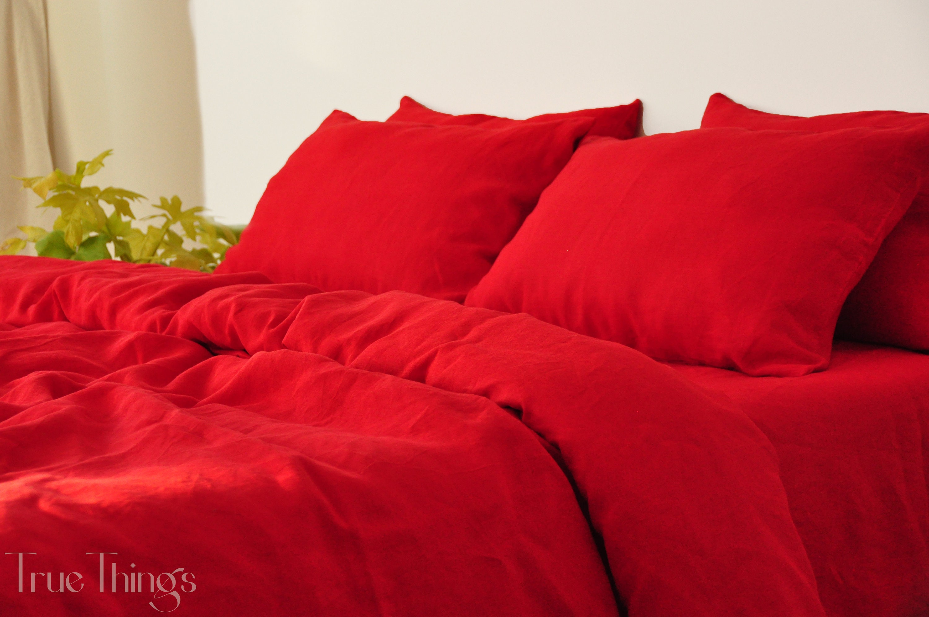Scarlet Red Linen Pillowcase / Red Pillow Cover / King Queen - Etsy