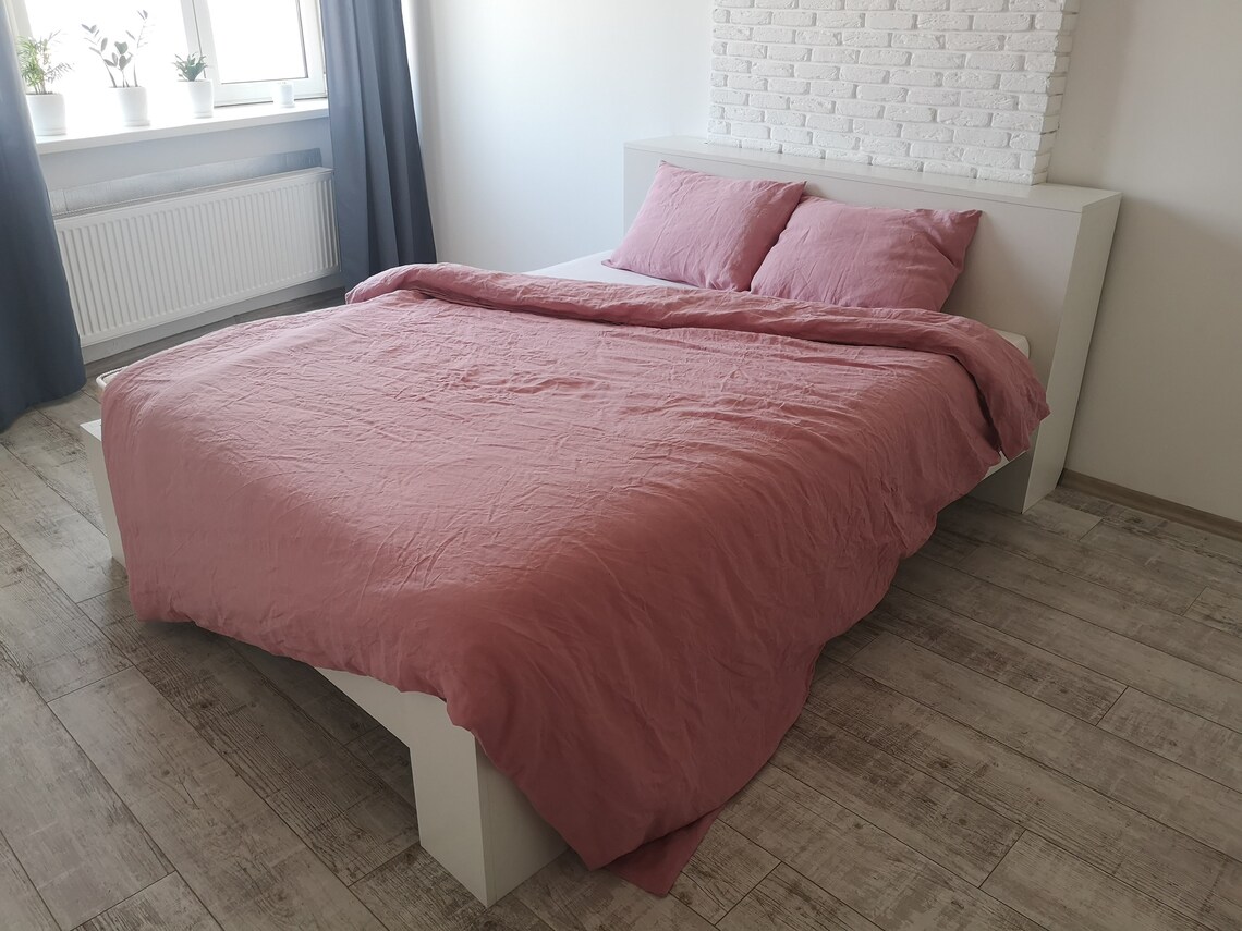 Rose pink linen bedding set / 1 duvet cover 2 pillowcases / | Etsy