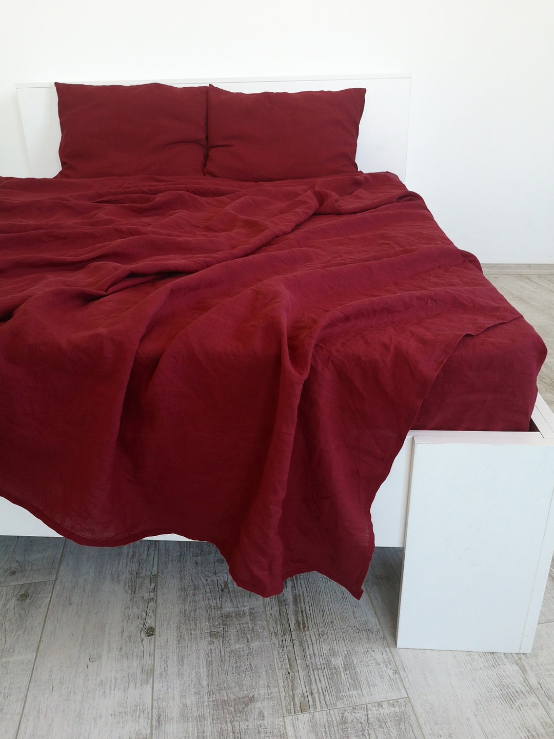 Maroon Linen Sheet Set 1 Flat Sheet and 1 Fitted Sheet and 2 - Etsy
