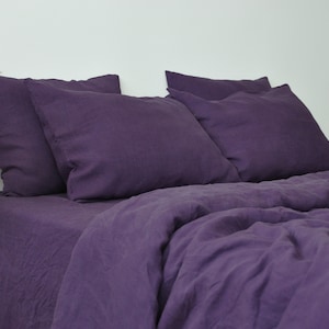 Deep Purple Linen Bedding Set 1 Duvet Cover and 2 Pillowcases in Dark ...