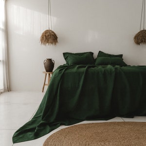 Forest Green Linen Sheet Set 1 Flat Sheet and 1 Fitted Sheet and 2 ...