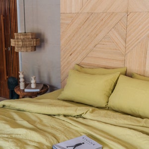 Chartreuse Yellow Linen Bedding Set 1 Duvet Cover and 2 Pillowcases in ...