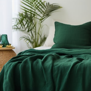 Forest Green Linen Coverlet With or Without Filling Softened Linen ...