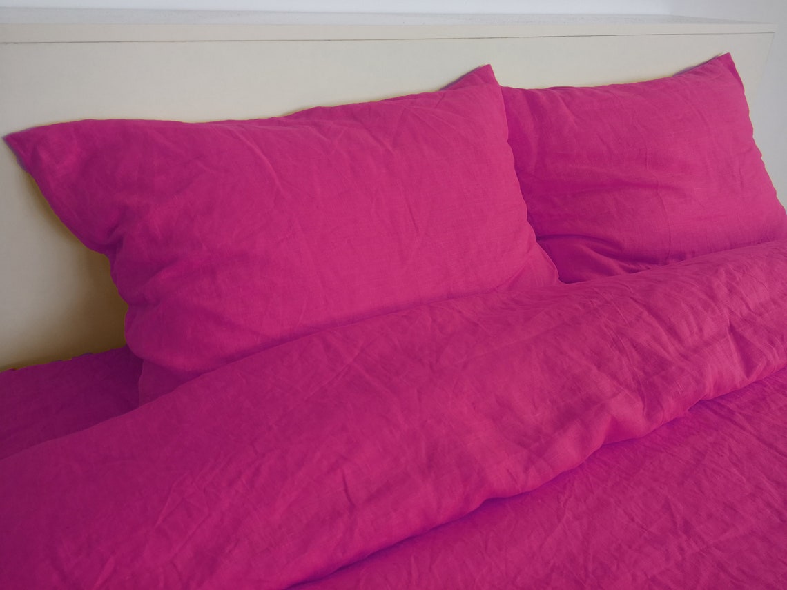 Fuchsia linen bedding set / 1 Duvet cover 2 Pillowcases / | Etsy