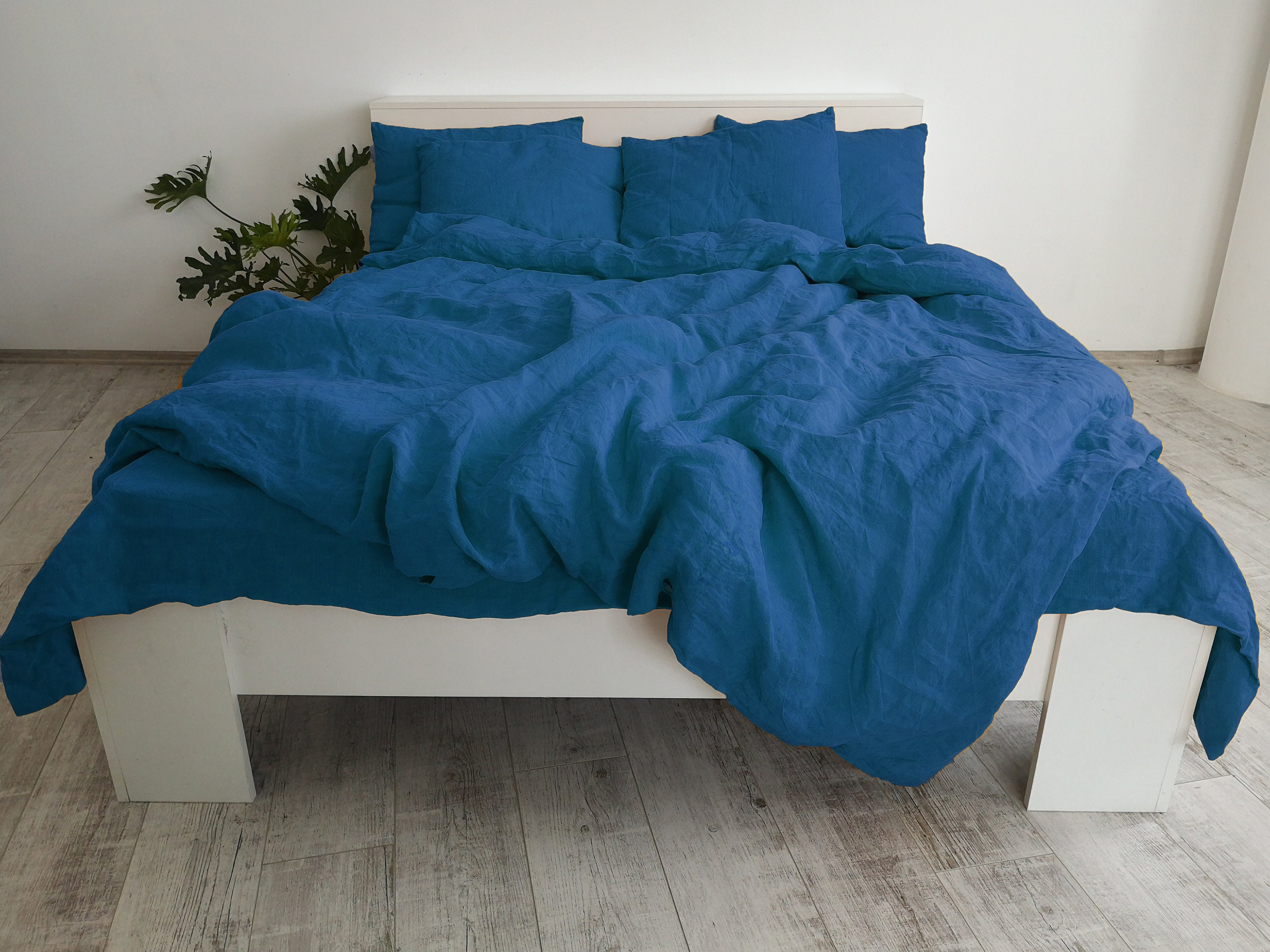 Royal blue linen bedding set / 1 Duvet cover 2 Pillowcases / | Etsy