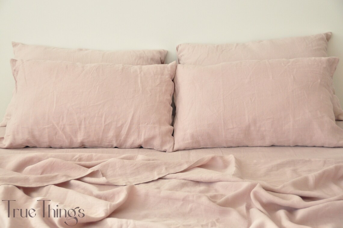 Dusty Pink Linen Sheet Set / 1 Flat Sheet 1 Fitted Sheet 2 - Etsy