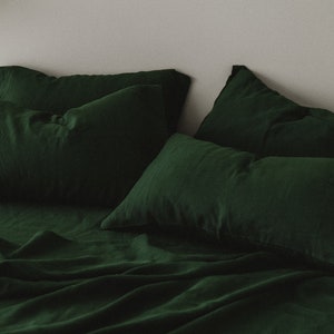 Forest Green Linen Sheet Set 1 Flat Sheet and 1 Fitted Sheet - Etsy