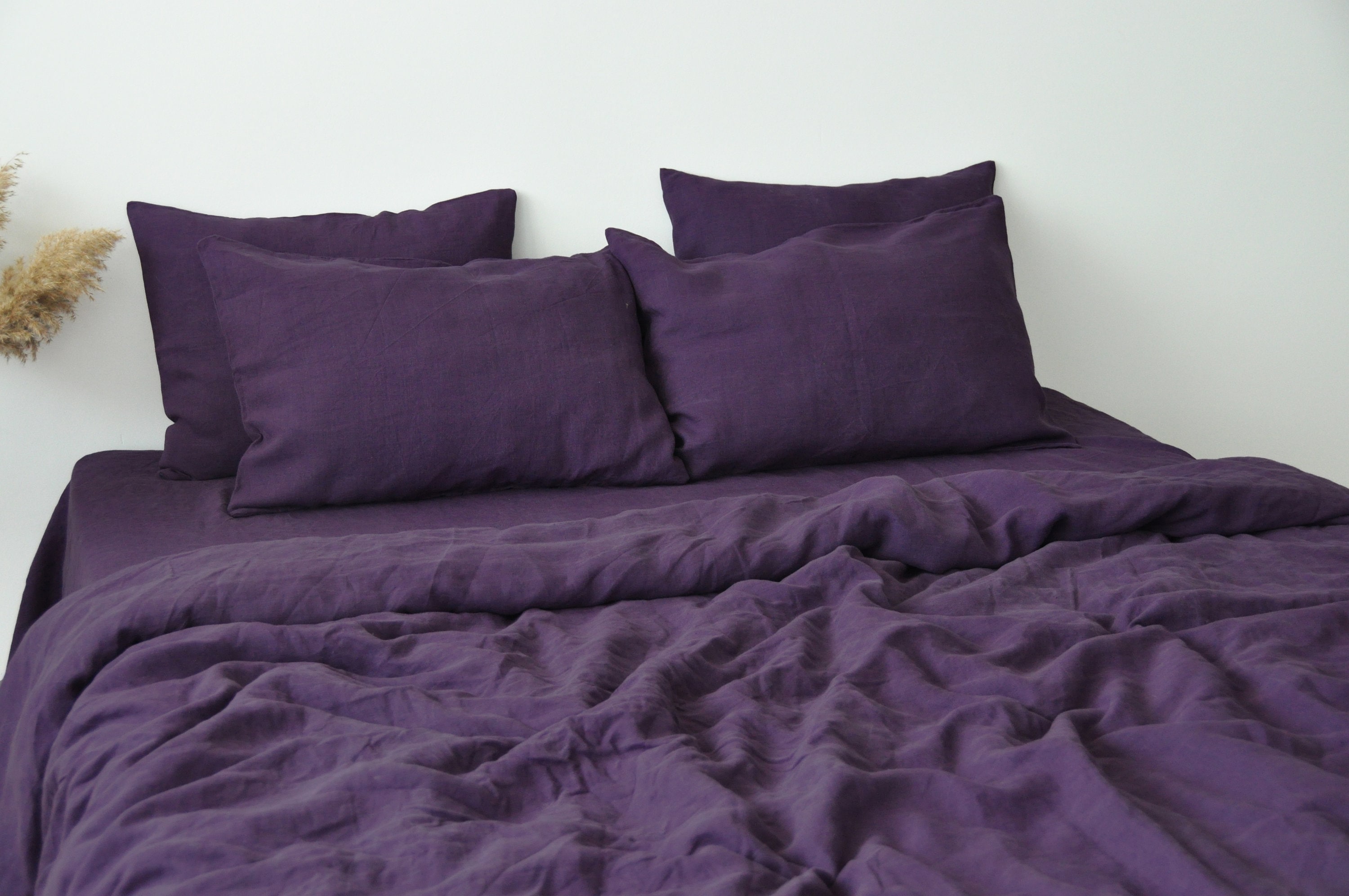 Deep Purple Linen Pillowcase Purple Pillow Cover King Queen Standard ...