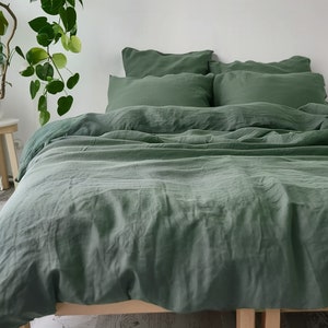 Pine Green Linen Duvet Cover 1 Duvet Cover Softened Linen Green ...