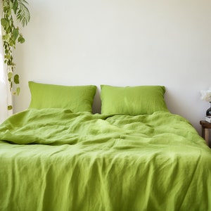 Chartreuse Green Linen Sheet Set 1 Flat Sheet and 1 Fitted Sheet and 2 ...
