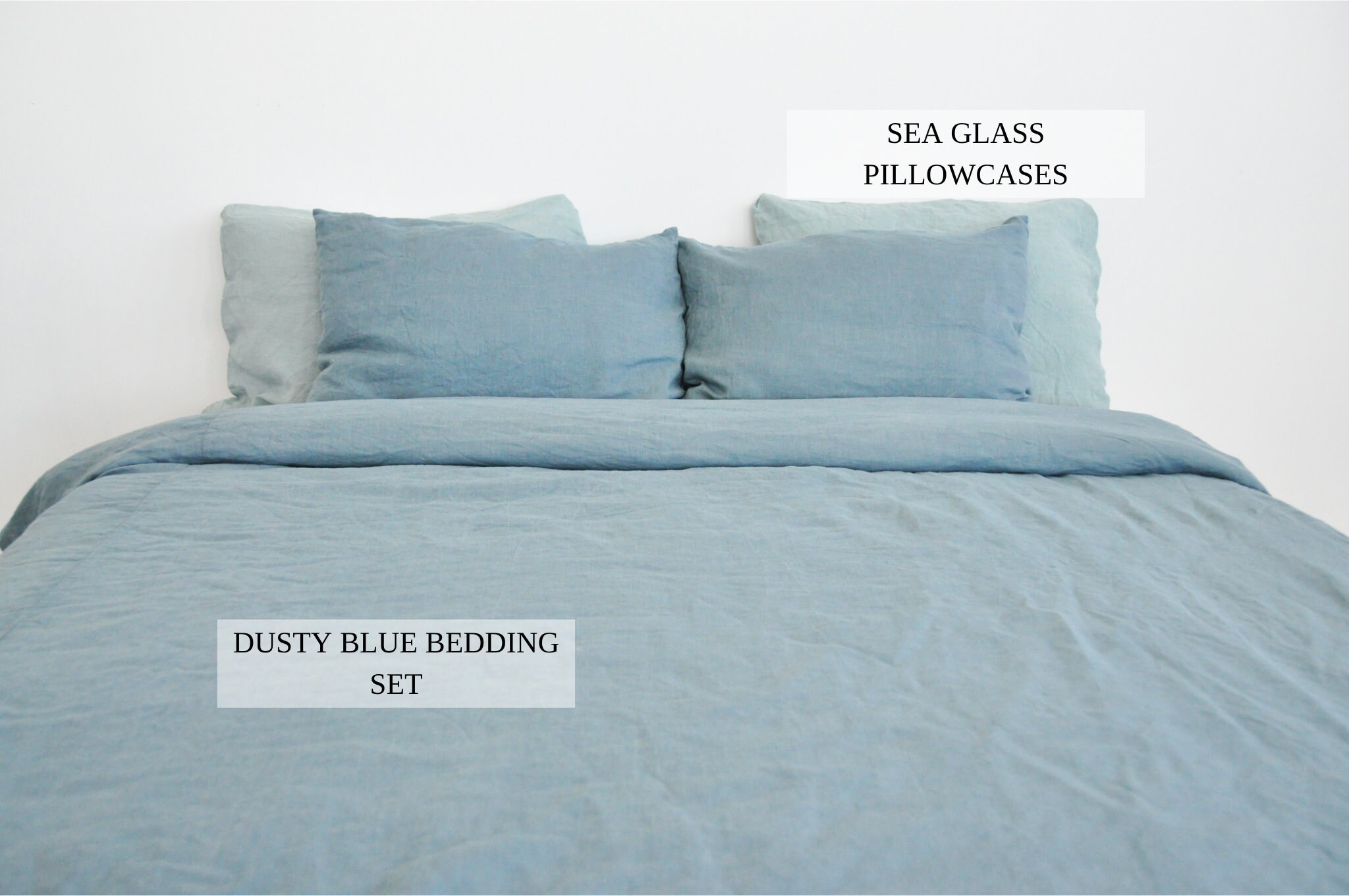 Dusty Blue Linen Bedding Set / 1 Duvet Cover 2 Pillowcases / - Etsy