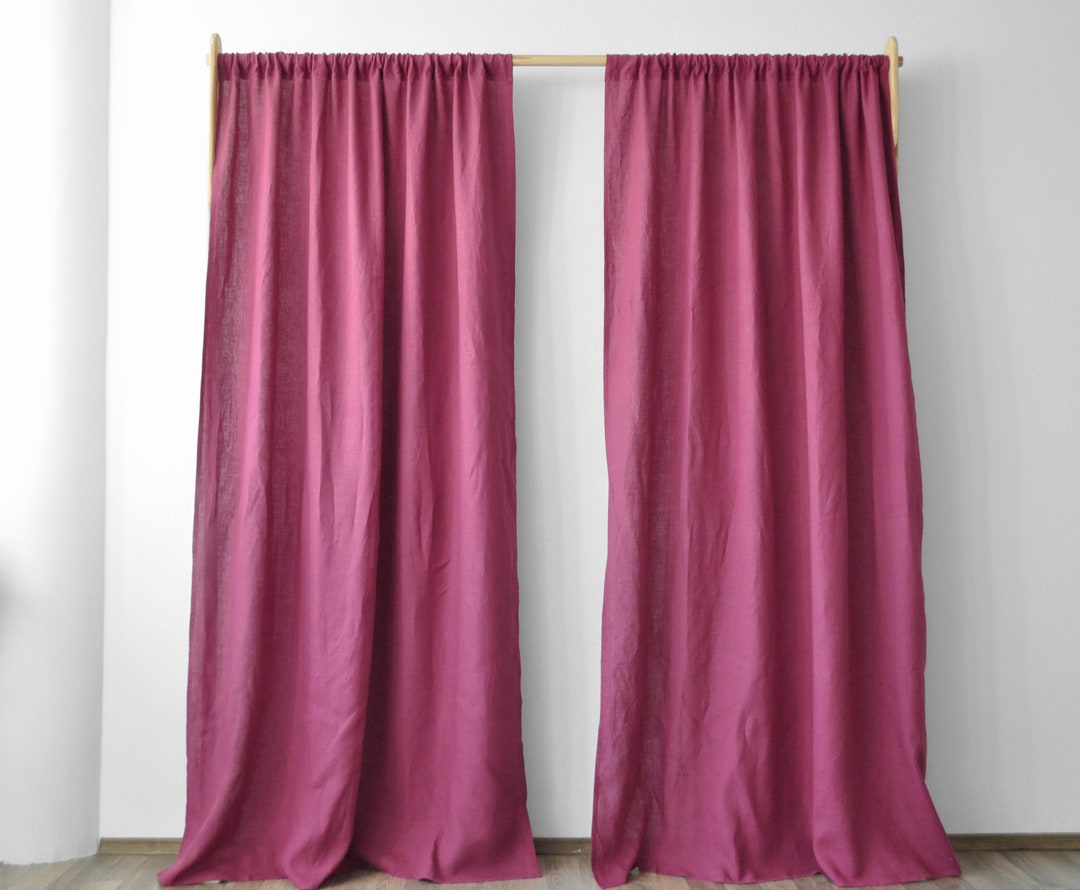 Raspberry Regular and Blackout Linen Curtains 2 Panels Unlined Cotton ...