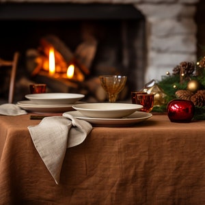Cinnamon Rectangle Linen Tablecloth Christmas Theme Round Square ...
