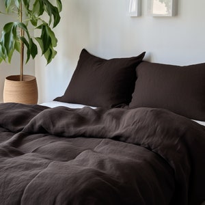 Brown Linen Bedding Set 1 Duvet Cover and 2 Pillowcases Softened Linen ...