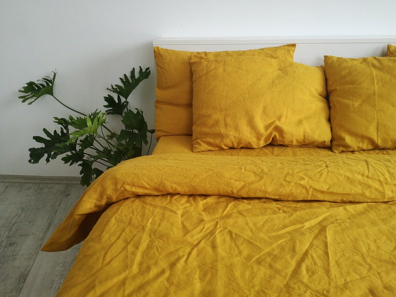 Mustard Linen Duvet Cover Set / 1 Duvet Cover 2 Pillowcases - Etsy
