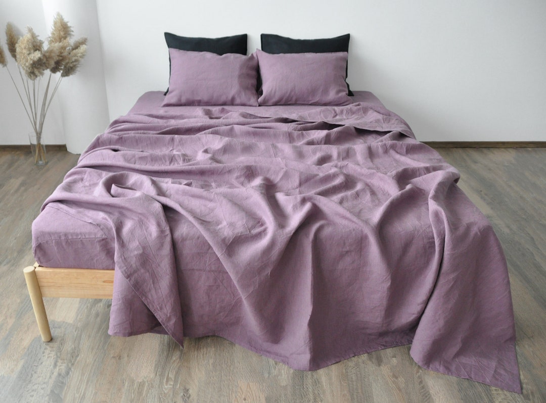 Mauve Linen Sheet Set 1 Flat Sheet and 1 Fitted Sheet and 2 Pillowcases ...
