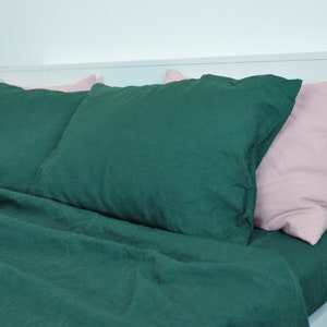 Forest green linen sheet set / 1 flat sheet 1 fitted sheet | Etsy