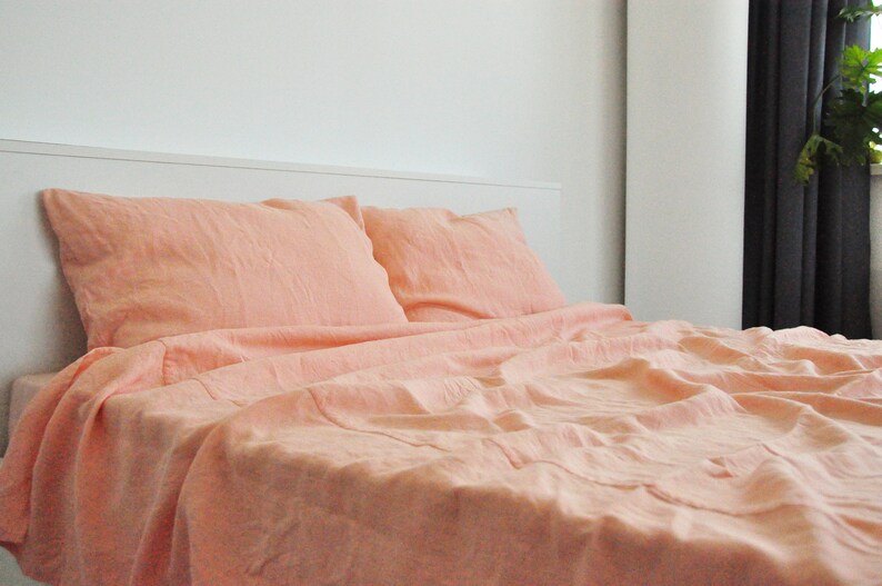 Peach linen flat sheet / 1 Flat sheet / Softened linen sheet / | Etsy