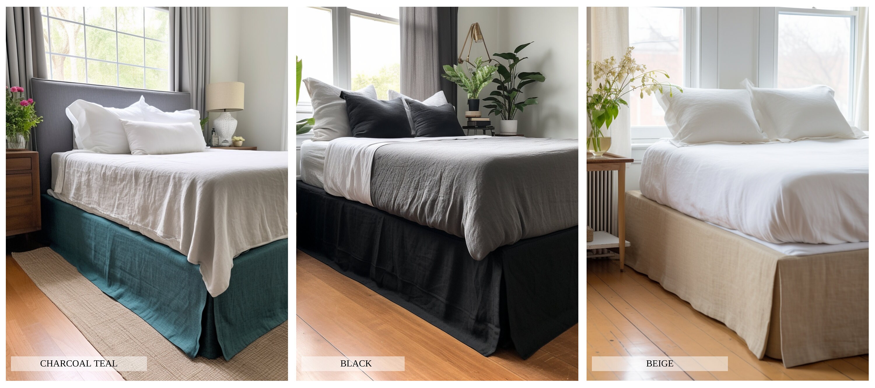 60 Colors Linen Tailored Bed Skirt Tailored Bed Skirt Stonewashed Linen ...