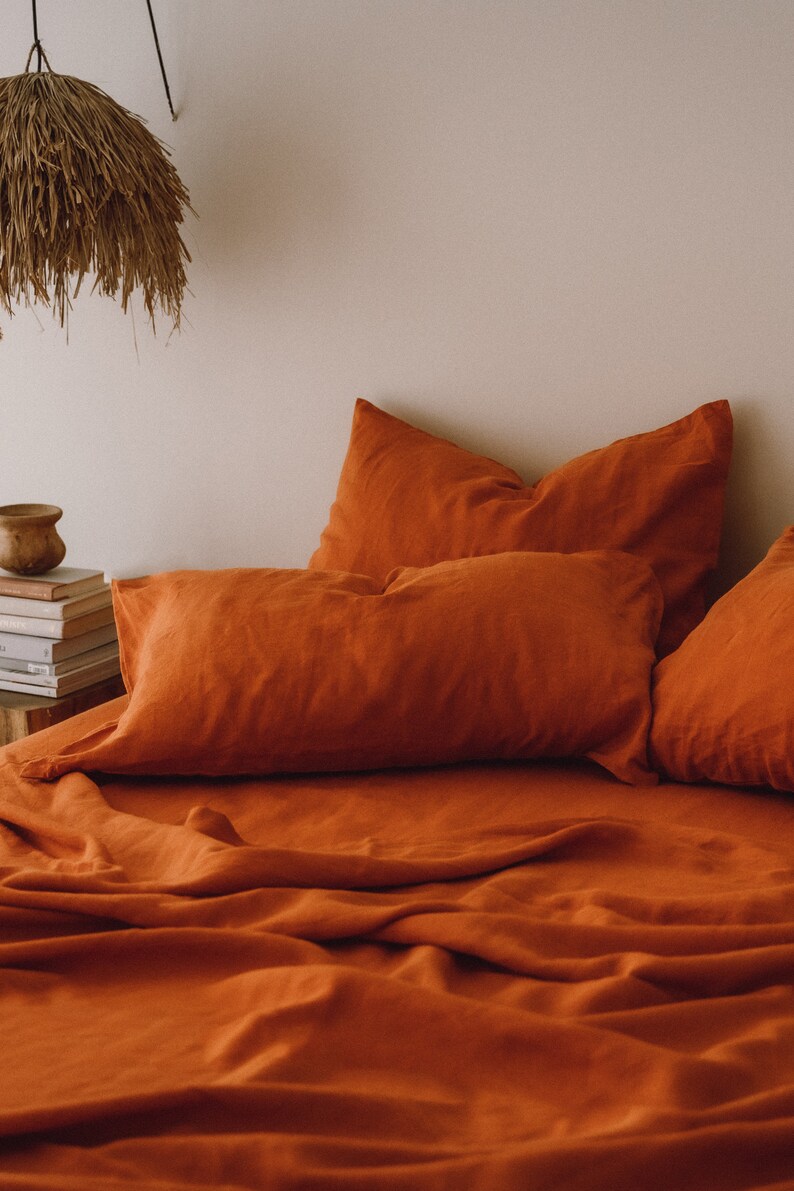 Burnt Orange Linen Sheet Set / 1 Flat Sheet 1 Fitted Sheet - Etsy