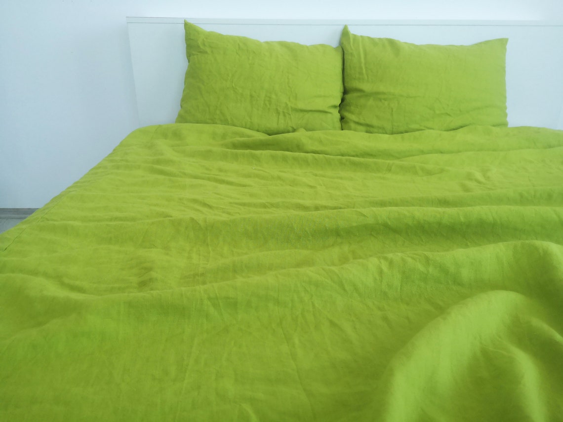 Chartreuse Green Linen Sheet Set / 1 Flat Sheet 1 Fitted - Etsy