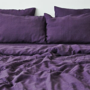 Deep Purple Linen Bedding Set 1 Duvet Cover and 2 Pillowcases in Dark ...