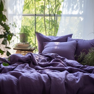 Violet Linen Sheet Set 1 Flat Sheet and 1 Fitted Sheet and 2 ...