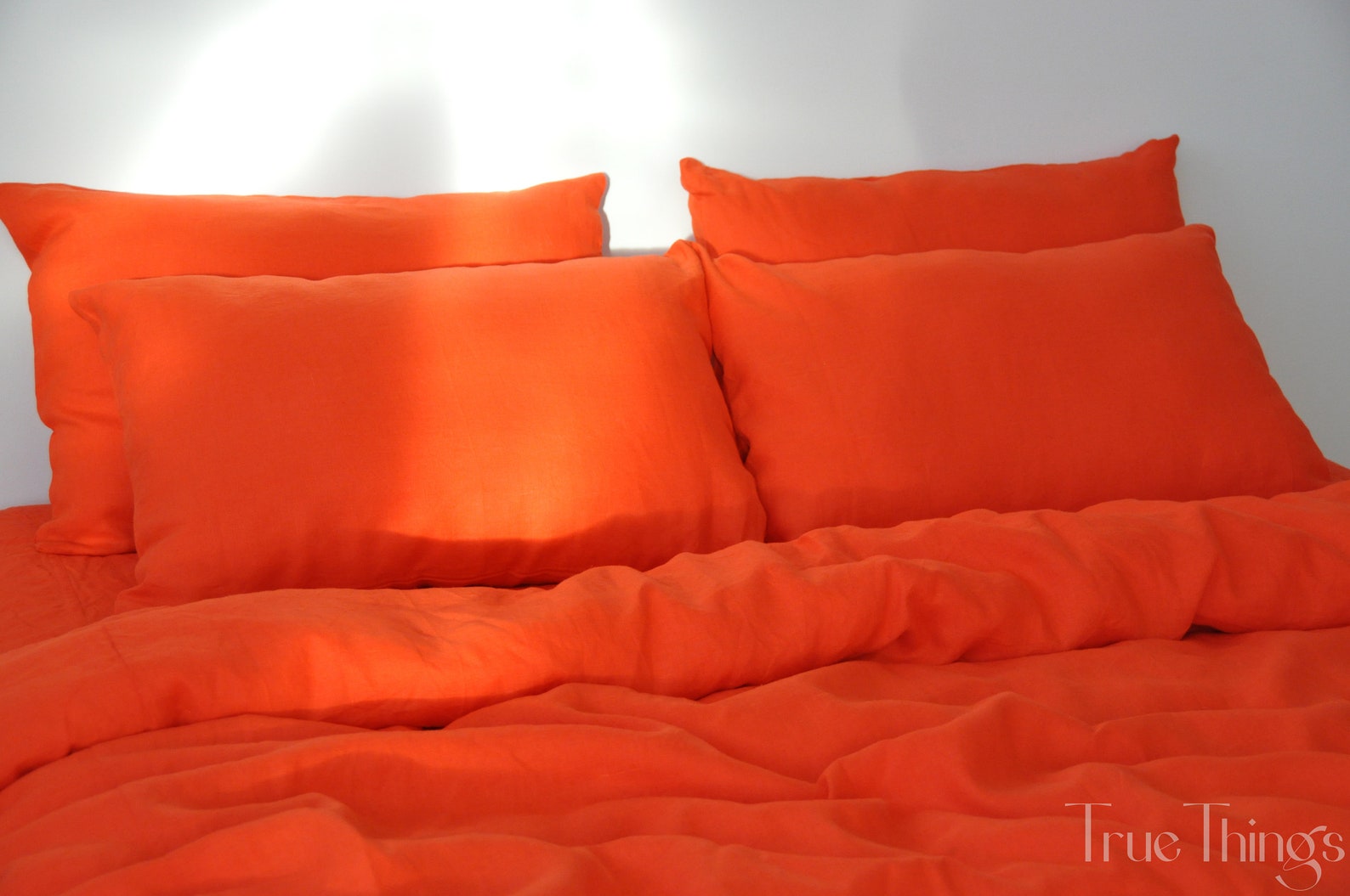 Bright Orange Linen Bedding Set 1 Duvet Cover and 2 Pillowcases ...
