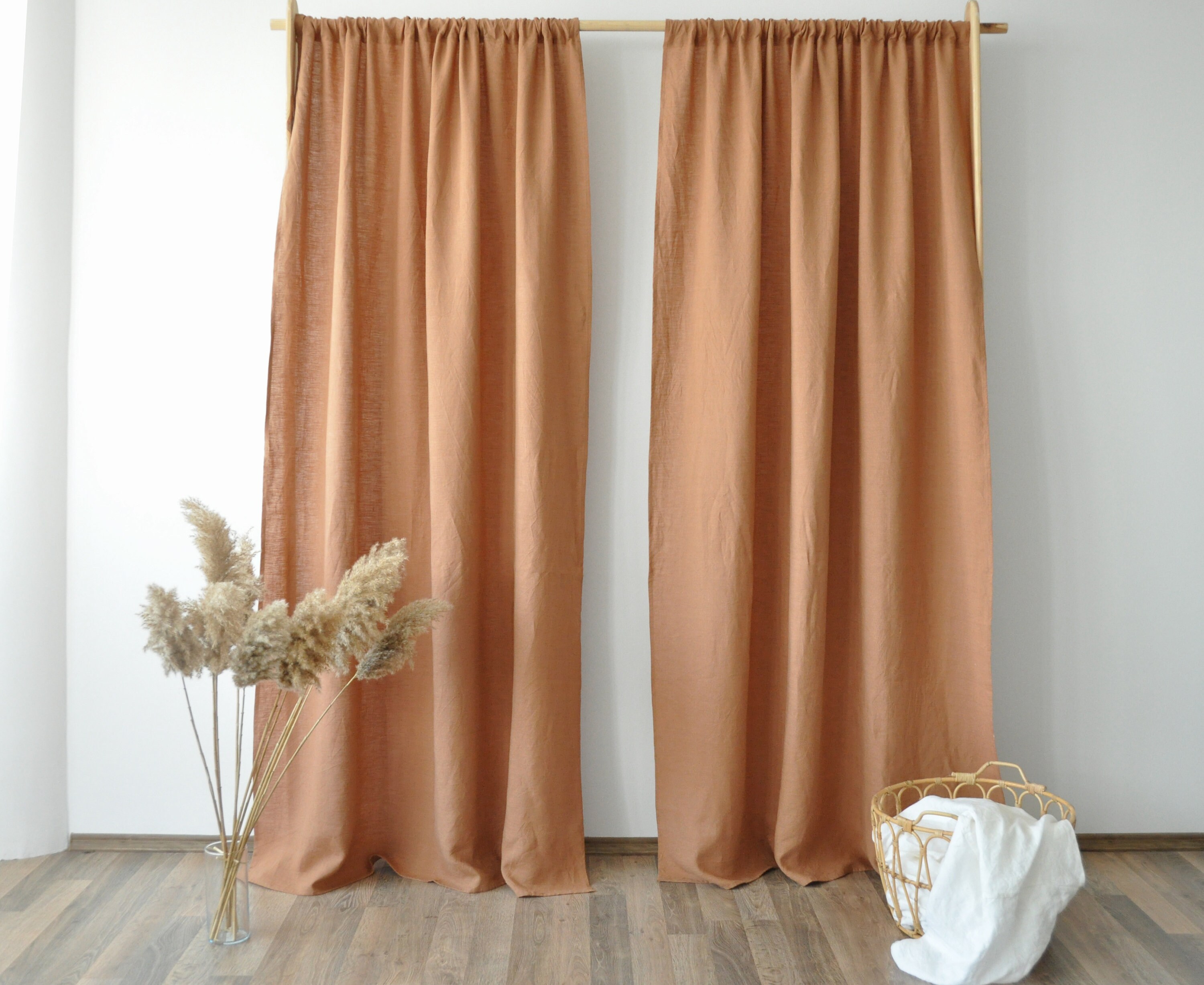 Clay Regular and Blackout Linen Curtains / 2 Panels / Unlined | Etsy