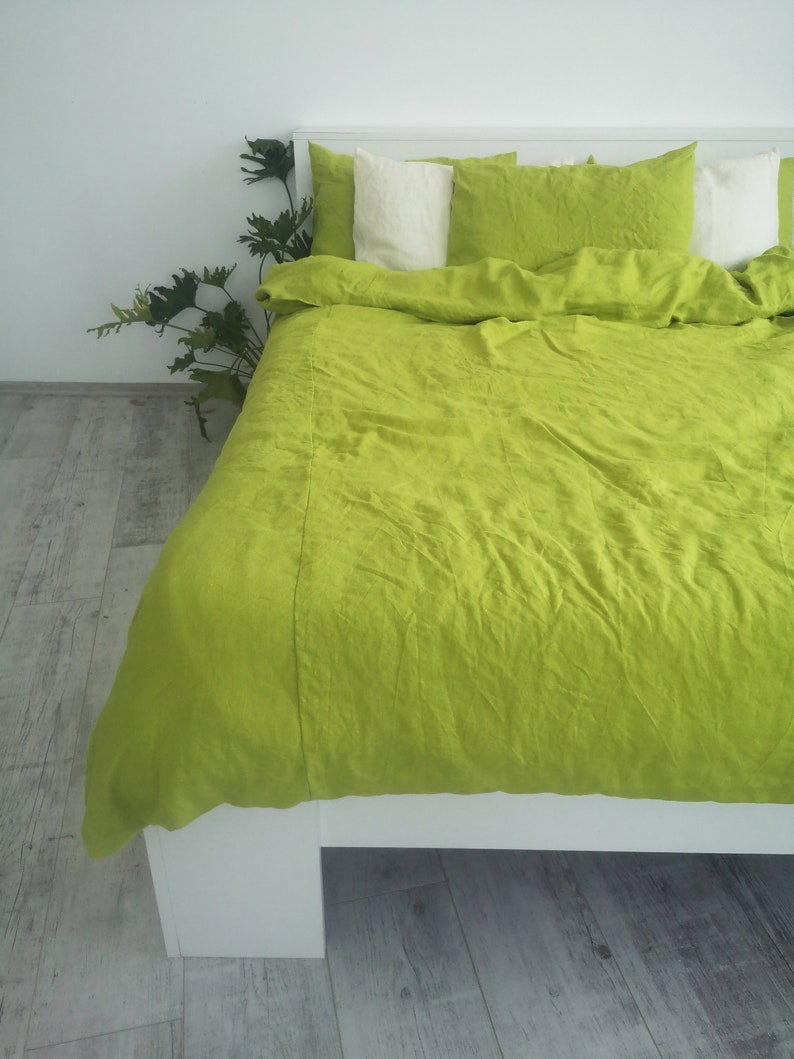 Chartreuse green linen bedding set / 1 Duvet cover 2 | Etsy