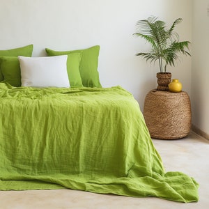 Chartreuse Green Linen Coverlet With or Without Filling Softened Linen ...