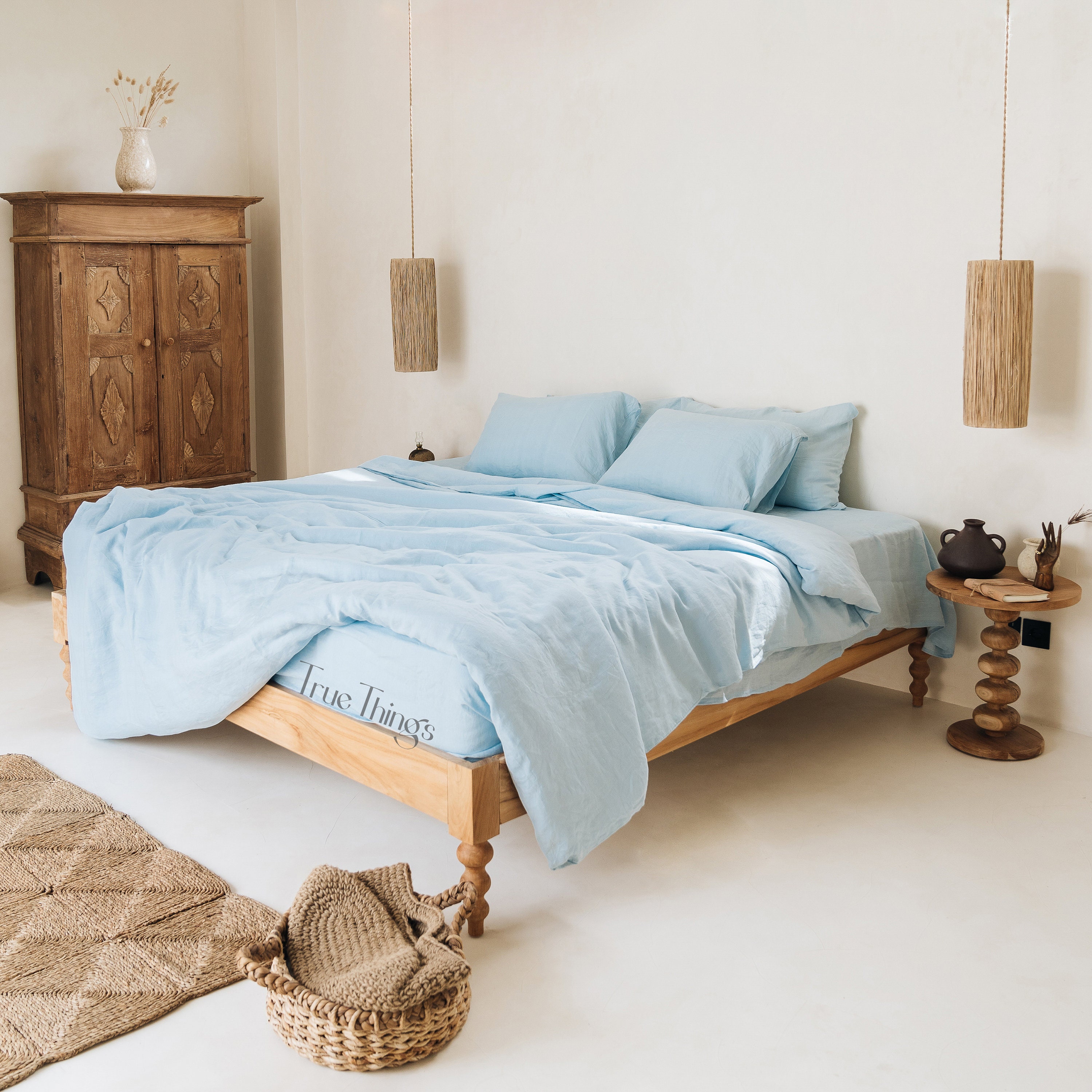 Sky Blue Linen Bedding Set / 1 Duvet Cover 2 Pillowcases in | Etsy