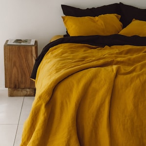 Ochre Linen Bedding Set Duvet Cover and Pillowcases in Ochre Color ...