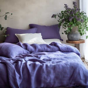 Violet Linen Bedding Set 1 Duvet Cover and 2 Pillowcases Softened Linen ...
