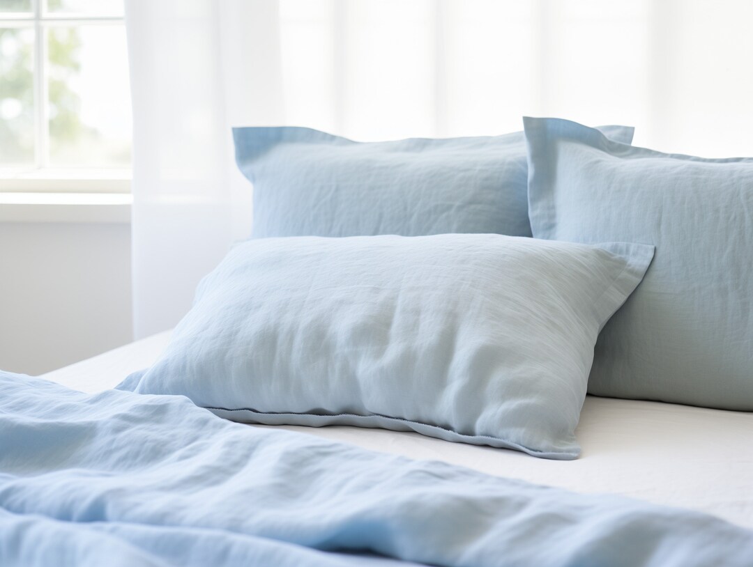Sky Blue Linen Oxford Sham Light Blue Sham Pillow Cover King Queen ...