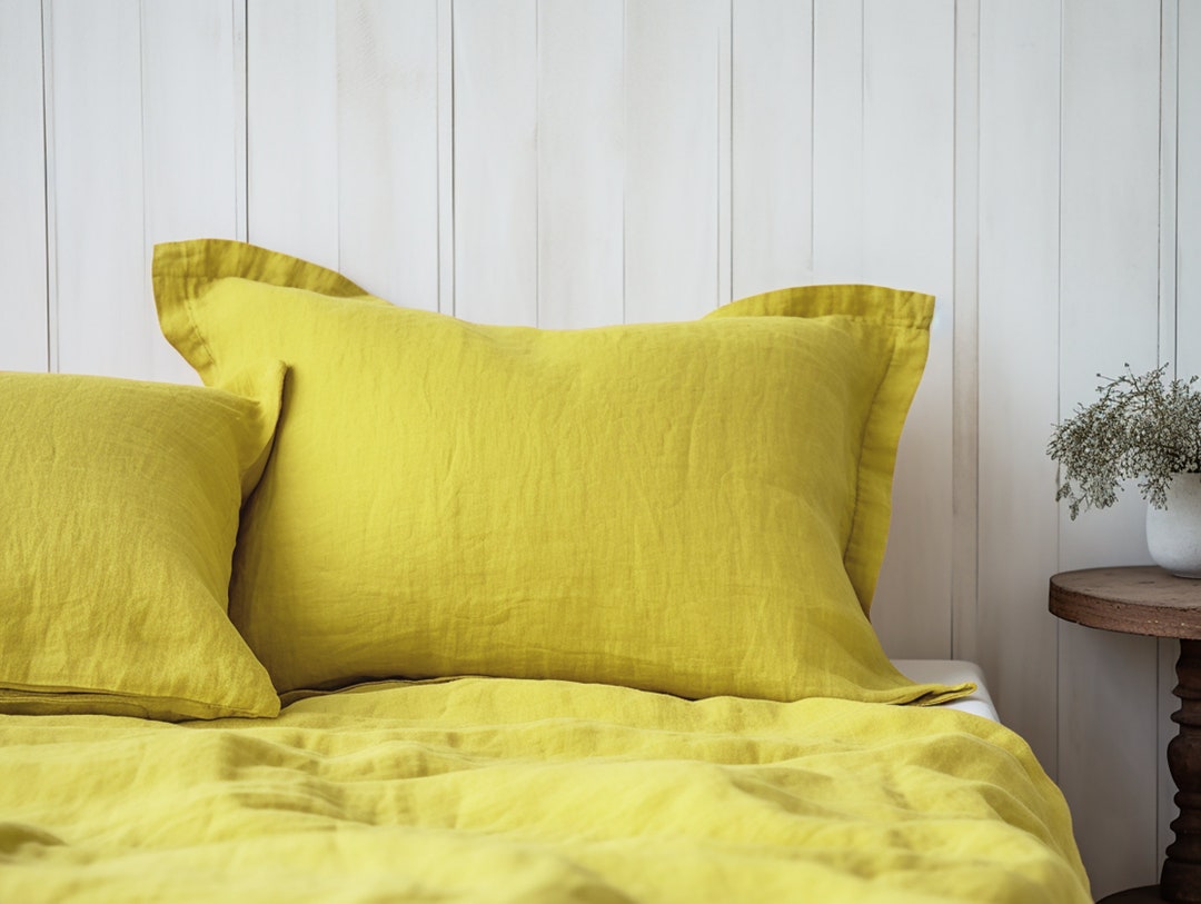 Chartreuse Yellow Linen Oxford Sham Yellow Sham Pillow Cover King Queen ...