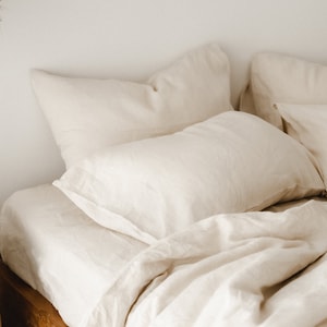 Beige Linen Bedding Set 1 Duvet Cover and 2 Pillowcases Softened Linen ...