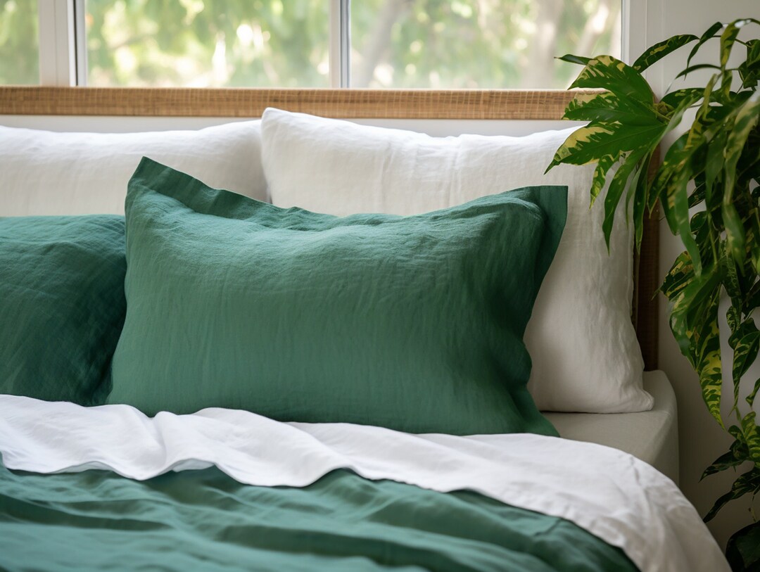 Forest Green Linen Oxford Sham Emerald Green Sham Pillow Cover King ...