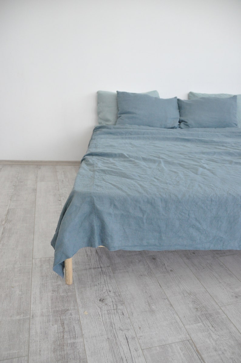 Dusty Blue Linen Sheet Set / 1 Flat Sheet 1 Fitted Sheet 2 - Etsy
