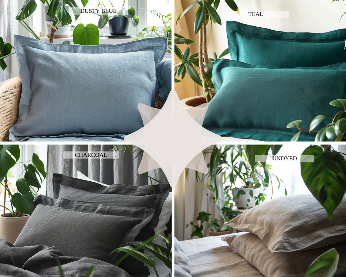 Sky Blue Linen Oxford Sham Light Blue Sham Pillow Cover King Queen ...