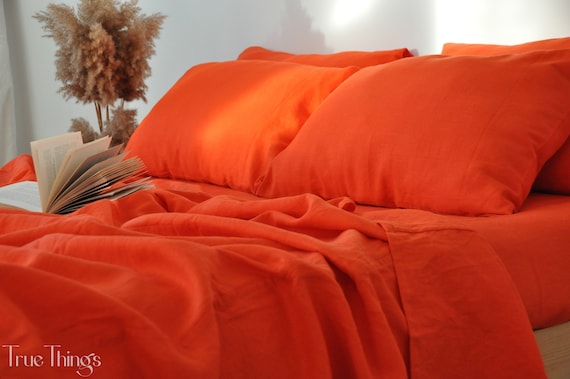 Bright Orange Linen Flat Sheet / 1 Flat Sheet / Softened Linen - Etsy