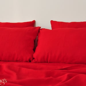 Scarlet Red Linen Sheet Set 1 Flat Sheet and 1 Fitted Sheet and 2 ...