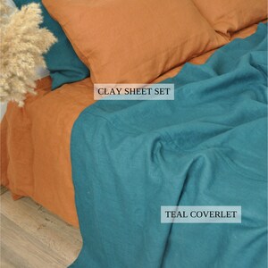 Teal Linen Coverlet With or Without Filling Softened Linen Medium ...